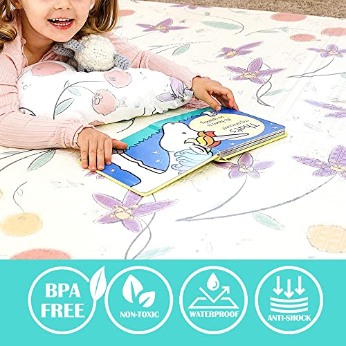 JumpOff Jo - Large Waterproof Foam Padded Play Mat for Infants, Babies, Toddlers, Play Pens & Tummy Time, Foldable Activity Mat, 70 in. x 59 in. - Fairy Blossom
