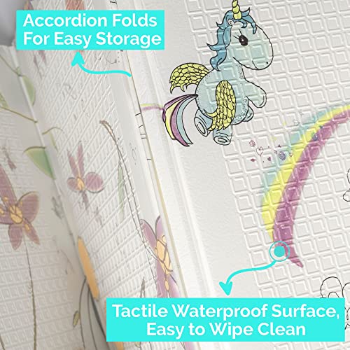 JumpOff Jo - Large Waterproof Foam Padded Play Mat for Infants, Babies, Toddlers, Play Pens & Tummy Time, Foldable Activity Mat, 70 in. x 59 in. - Fairy Blossom