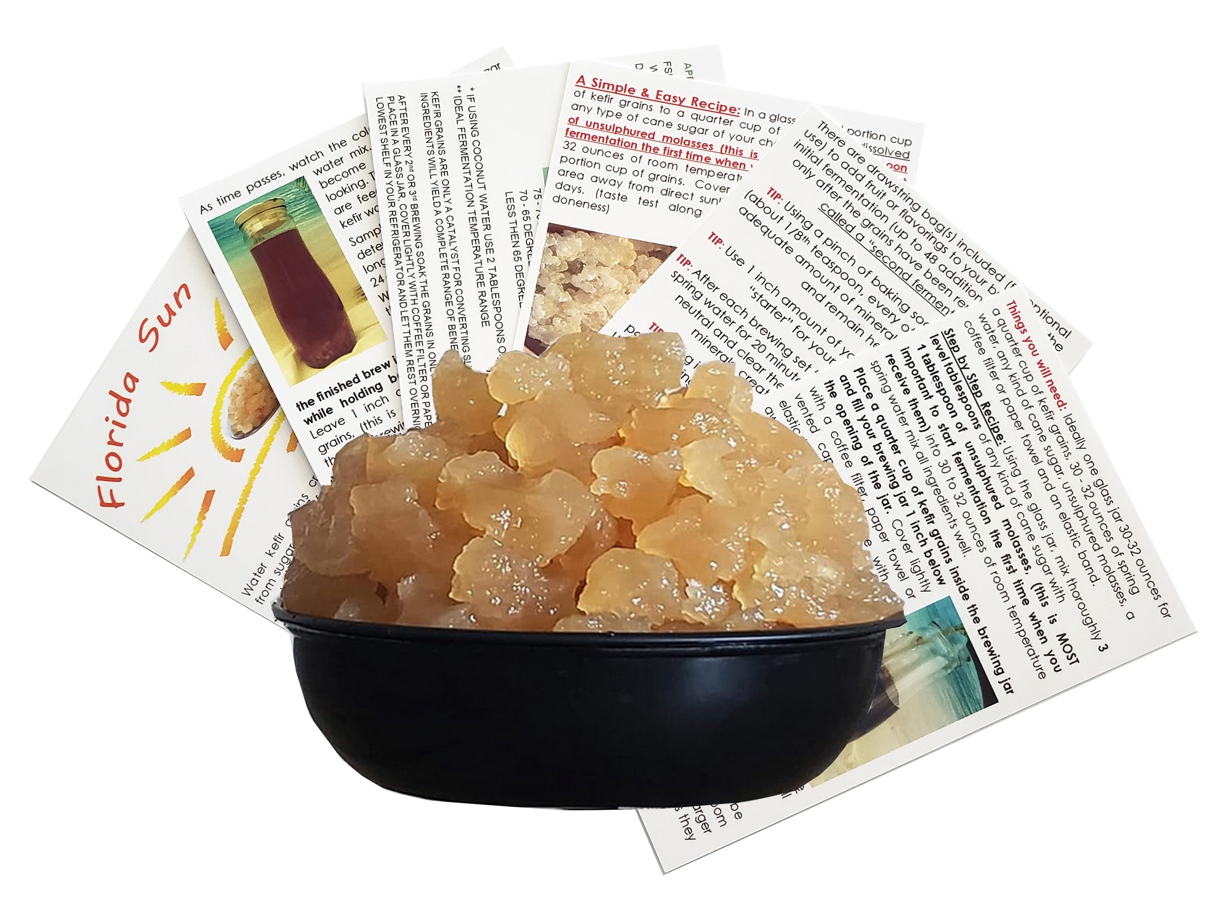 SIX Brewing Bags Plus TWO Large Portion Cup with 33% MORE EACH Live Florida Sun Kefir Natural Water Kefir Grains