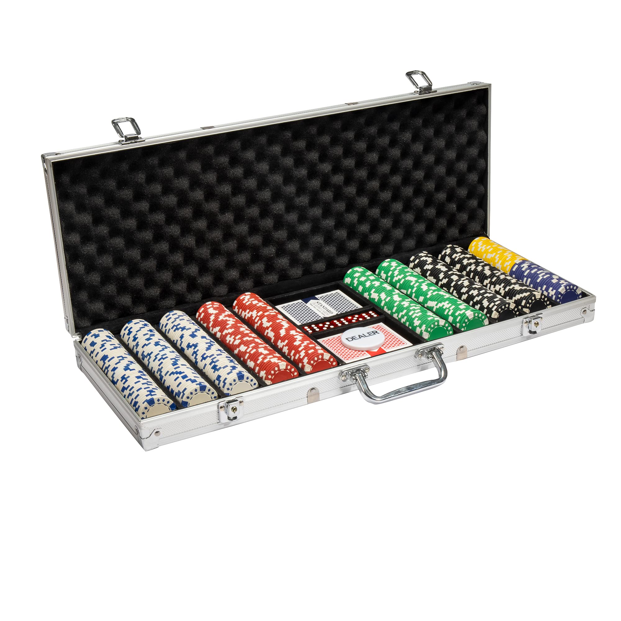 Brybelly 500 Count Diamond Suited Poker Set - 11.5 Gram Clay Composite Chips with Aluminum Case, Playing Cards, & Dealer Button for Texas Hold’em, Blackjack, & Casino Games