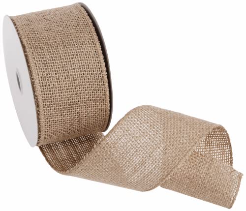 Morex Ribbon 1252.60/10-004 Burlap 2.5" X 10 YD Jute Wired Ribbon, Natural, Arts & Crafts Burlap Roll for Wedding Decor and Farmhouse Christmas Decor, Rustic Christmas Decorations Indoor Home Decor