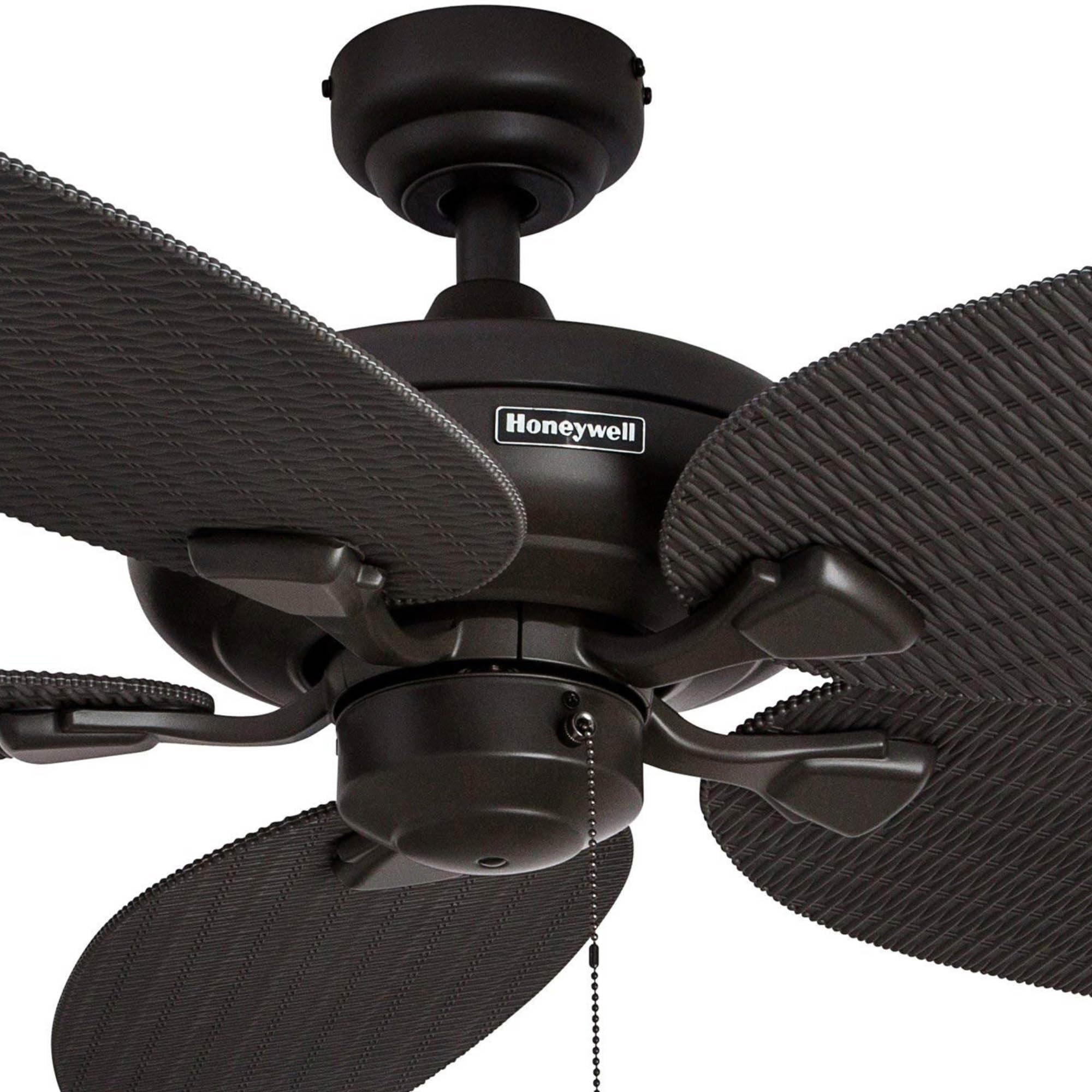 Honeywell Ceiling Fans Duval 52 Inch Ceiling Fan, Quick 2 Hang Indoor/Outdoor Ceiling Fan with Pull Chain, Tri-Mount 5 Blade Tropical Design, ETL Damp Rated, Bronze (50201-01)