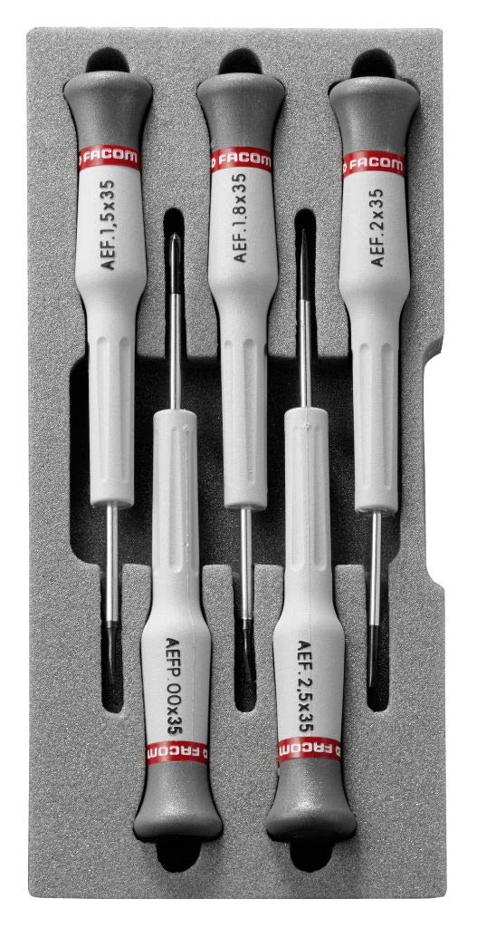 FACOM AEF.J1 Micro-Tech Screwdriver Set for Precision Screwing, Slotted and Phillips (Pack of 5)
