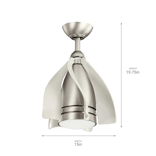 Kichler Terna 15" LED Ceiling Fan in Brushed Nickel, 5-Blade Modern Ceiling Fan with Remote Control, 3000K, (15" W x 19.75" H), 300230NI