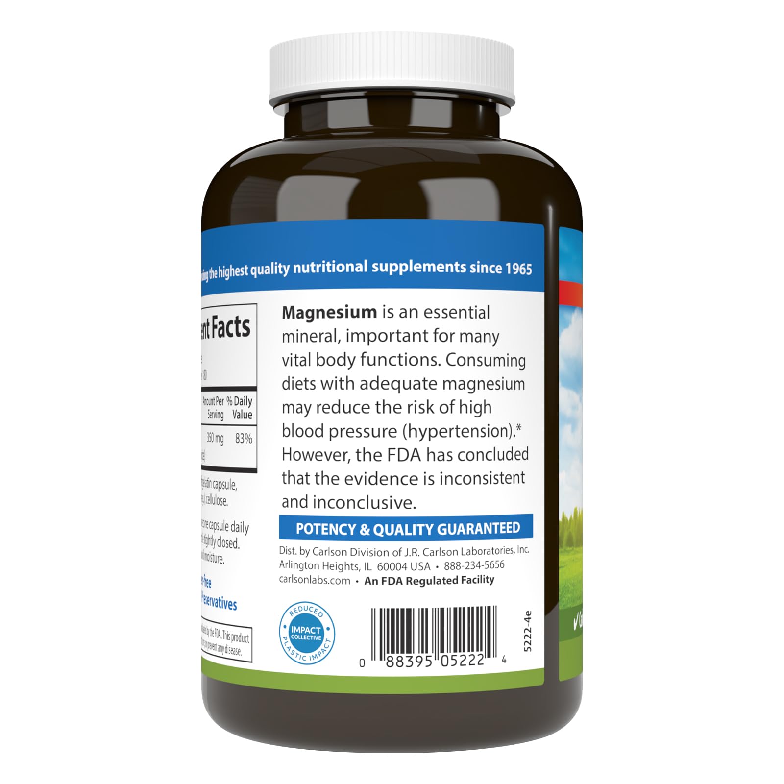 Carlson - Magnesium, 350 mg, Cardiovascular Support, Muscle Function & Nerve Health, 180 capsules