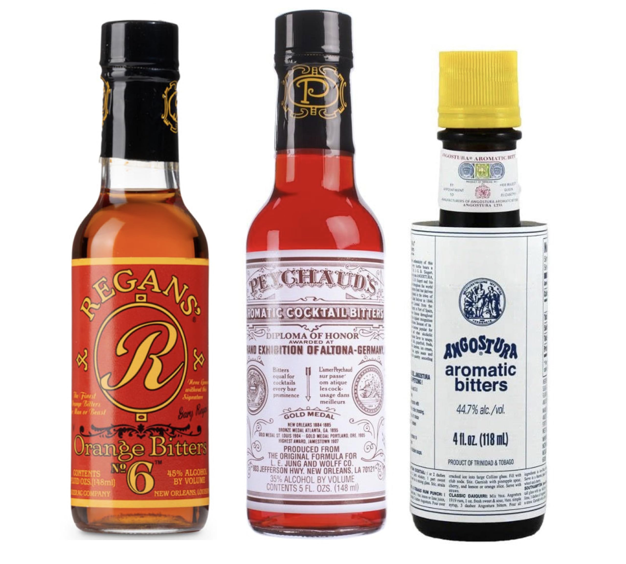 Bitters Triple Play Cocktail Bitters for Old Fashioned Cocktails Variety Pack-Angostura Aromatic 4oz, Peychauds Aromatic 5oz, Regans Orange No 6 5oz