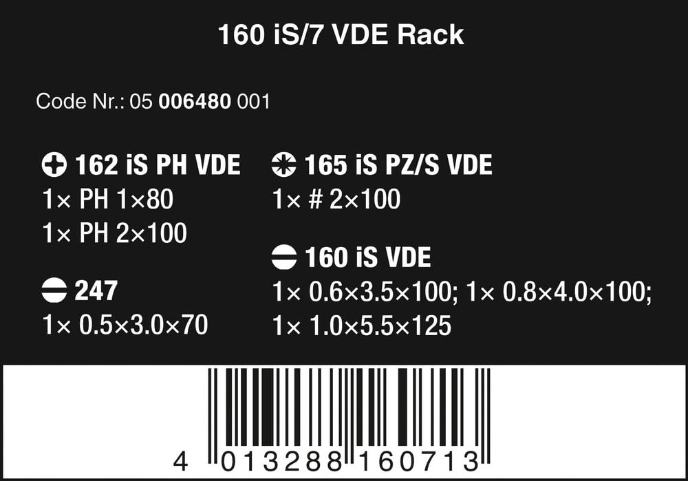 Wera 05006480001 Kraftform Plus Serie 100 Rack 160is Screwdriver Set (7 Piece)