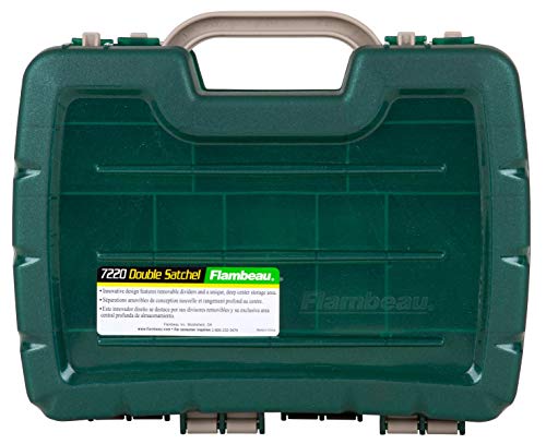 Flambeau Outdoors 7220 Small 11" Double-Sided Satchel, Portable Tackle Storage Box with Removable Dividers and Handle, Tan/Green