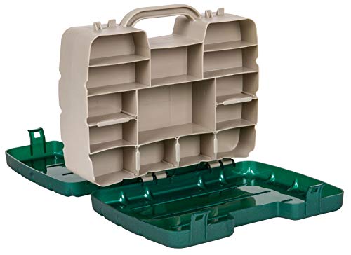 Flambeau Outdoors 7220 Small 11" Double-Sided Satchel, Portable Tackle Storage Box with Removable Dividers and Handle, Tan/Green