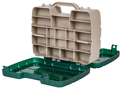Flambeau Outdoors 7220 Small 11" Double-Sided Satchel, Portable Tackle Storage Box with Removable Dividers and Handle, Tan/Green