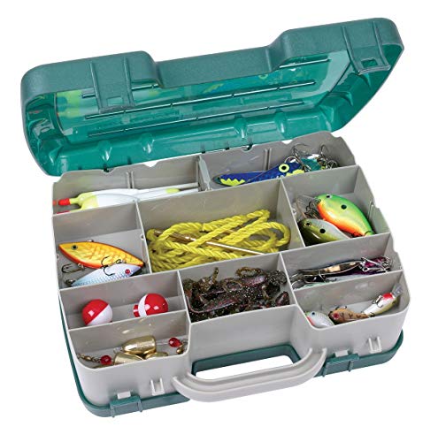 Flambeau Outdoors 7220 Small 11" Double-Sided Satchel, Portable Tackle Storage Box with Removable Dividers and Handle, Tan/Green