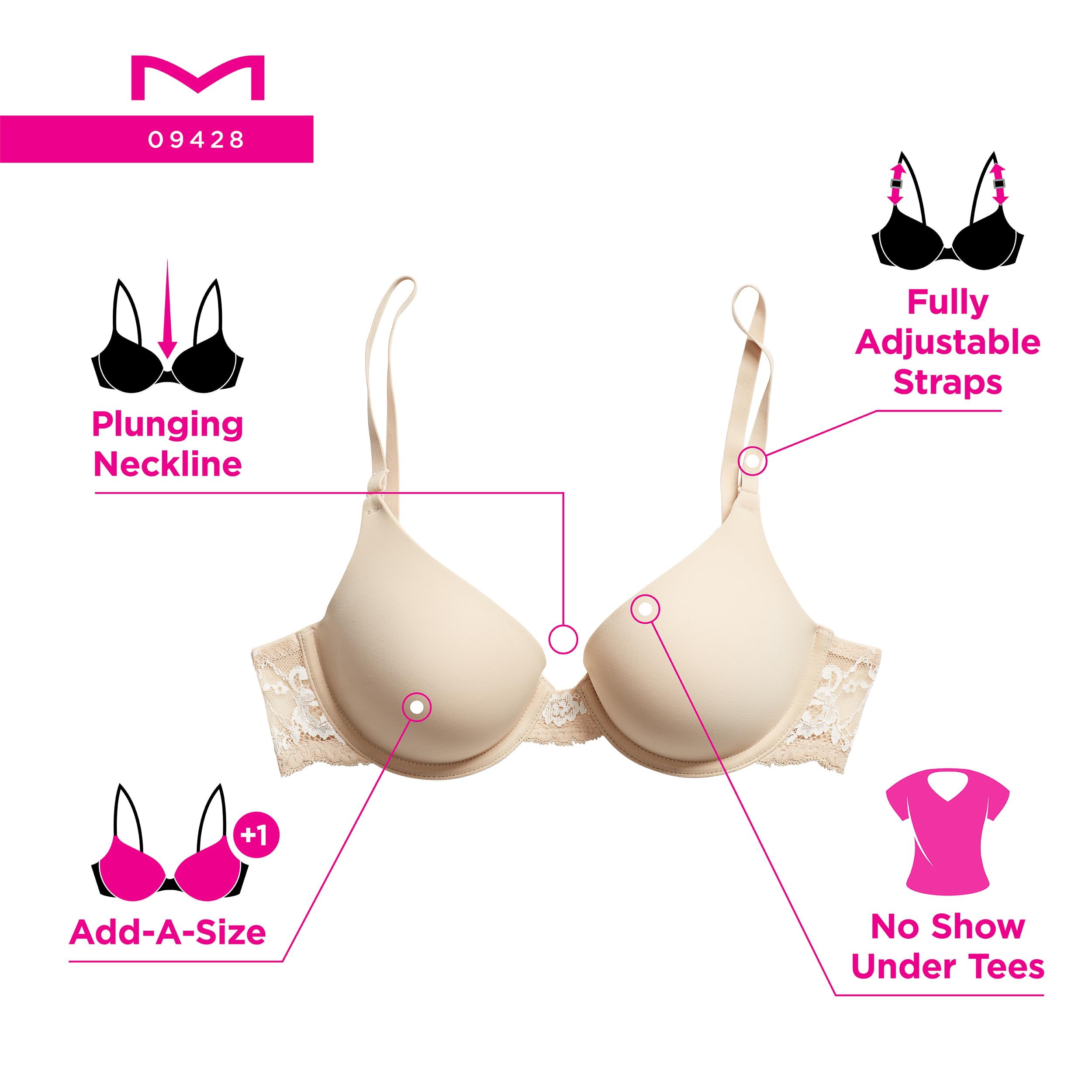 Maidenform Women's Natural Boost Demi Bra, Latte Lift,38B