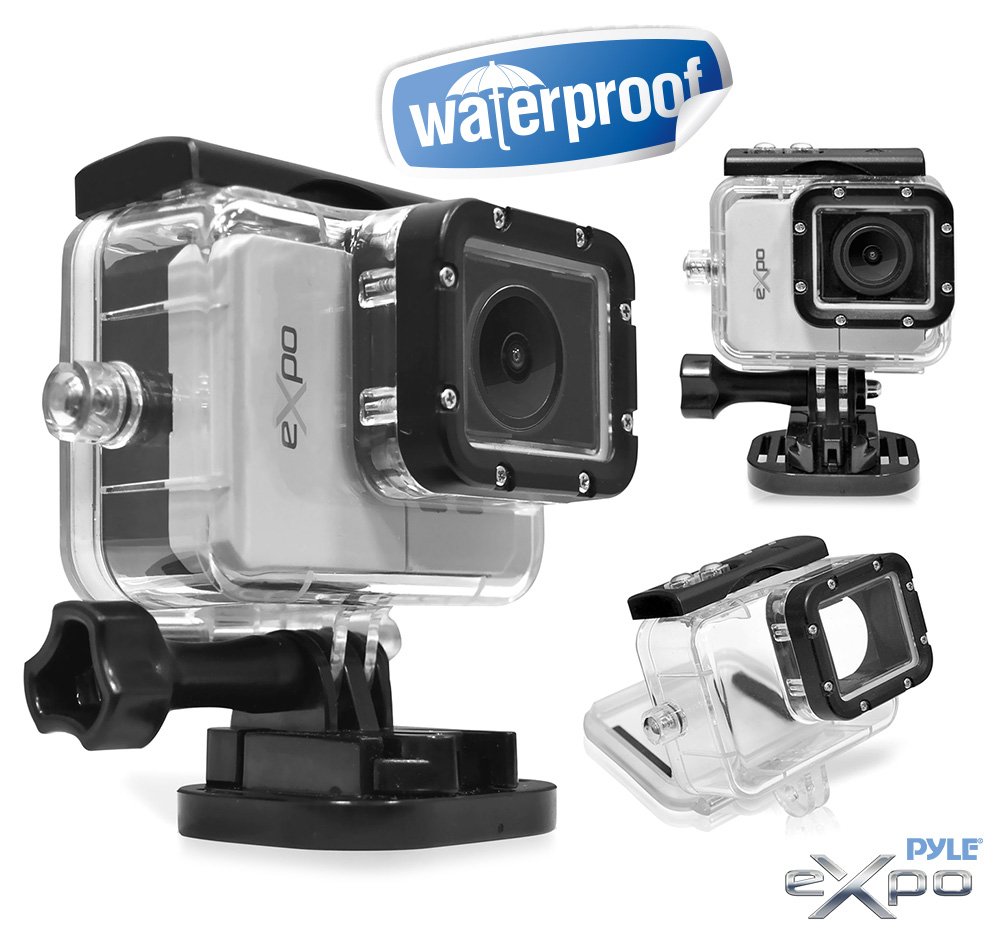 Pyle Expo Sports Action Camera - HD 1080P Mini Hi-Res Camcorder w/ Wifi, 20MP Cam, 2" Screen USB SD Card HDMI, Battery - Waterproof Case, USB Cable, Wireless Remote Control, Mount - PSCHD90SL (Silver)