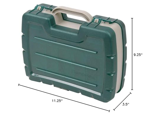 Flambeau Outdoors 7220 Small 11" Double-Sided Satchel, Portable Tackle Storage Box with Removable Dividers and Handle, Tan/Green