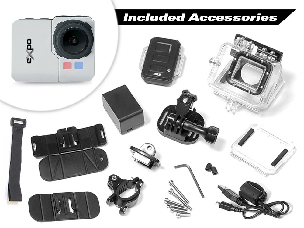Pyle Expo Sports Action Camera - HD 1080P Mini Hi-Res Camcorder w/ Wifi, 20MP Cam, 2" Screen USB SD Card HDMI, Battery - Waterproof Case, USB Cable, Wireless Remote Control, Mount - PSCHD90SL (Silver)