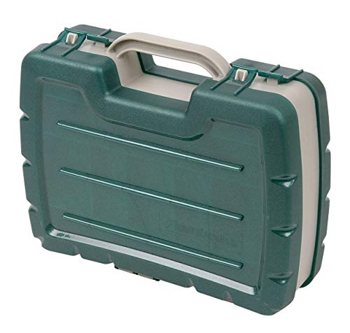 Flambeau Outdoors 7220 Small 11" Double-Sided Satchel, Portable Tackle Storage Box with Removable Dividers and Handle, Tan/Green