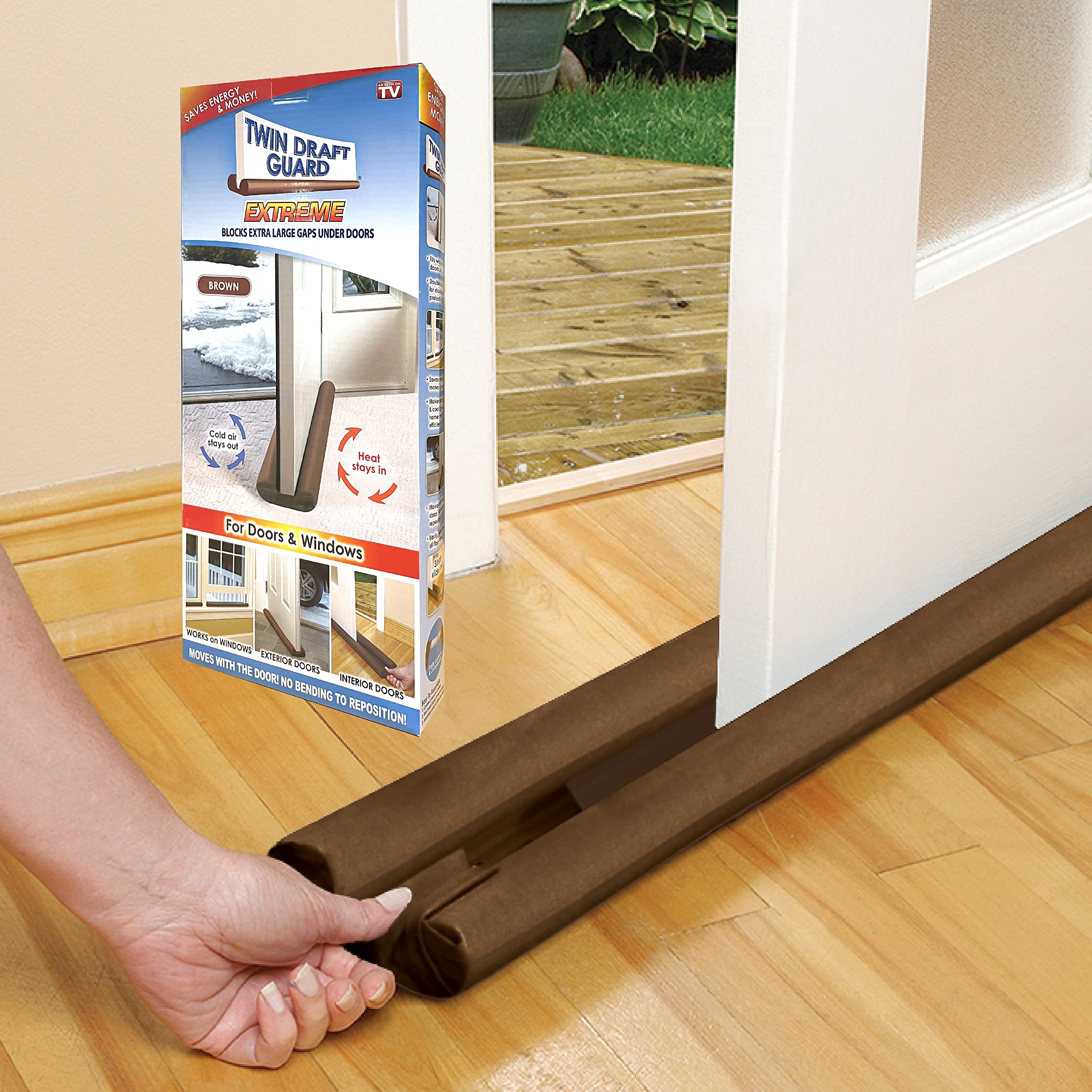 Twin Draft Guard 60220-DNA, Single, Brown Extreme, Original Year-Round Insulator, Trademarked and Patented Under Door Draft Stopper
