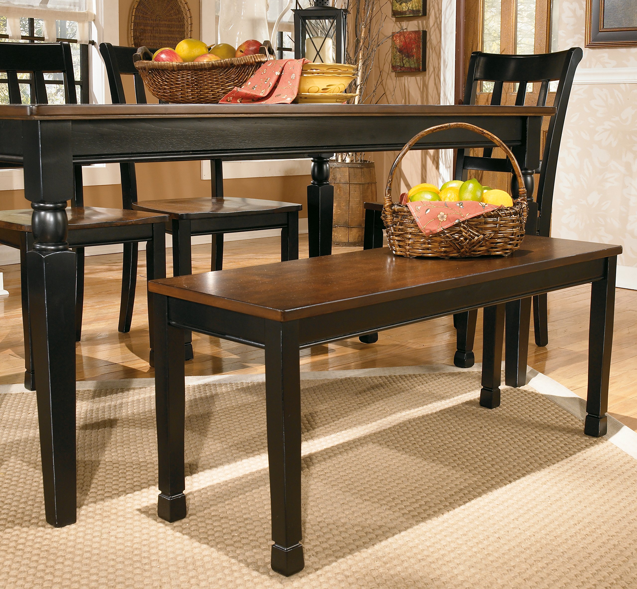 Signature Design by Ashley Owingsville Modern Farmhouse Dining Room Bench, Black and Brown