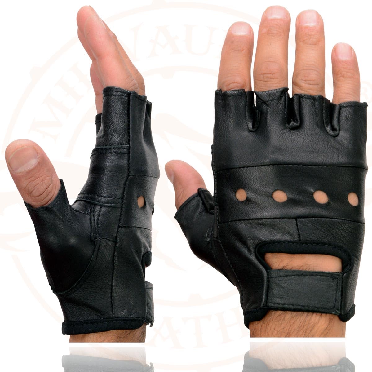 Milwaukee Leather SH216 Men's Black Leather Gel Padded Palm Fingerless Motorcycle Hand Gloves W/Breathable ‘Open Knuckle’ - XX-Large