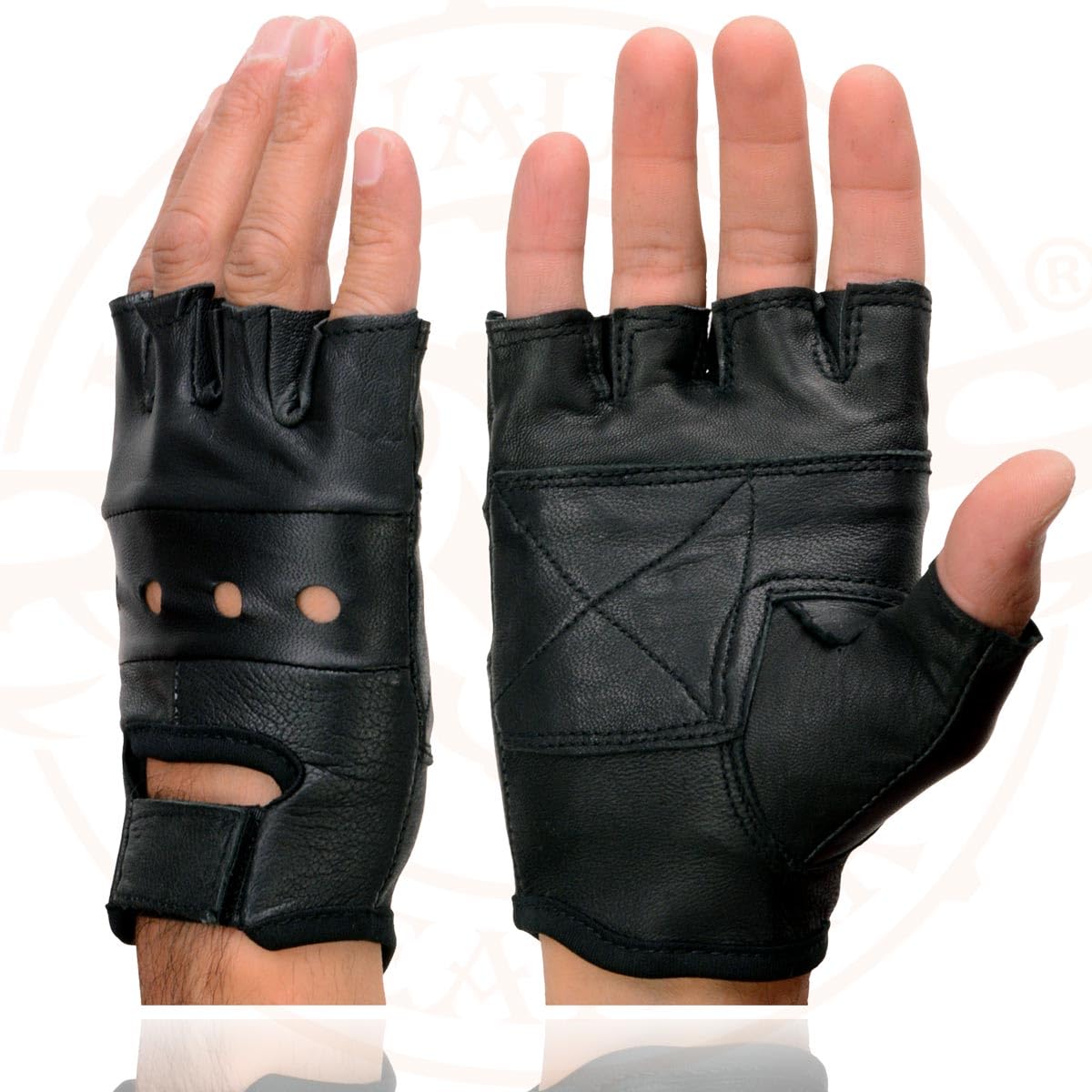 Milwaukee Leather SH216 Men's Black Leather Gel Padded Palm Fingerless Motorcycle Hand Gloves W/Breathable ‘Open Knuckle’ - XX-Large