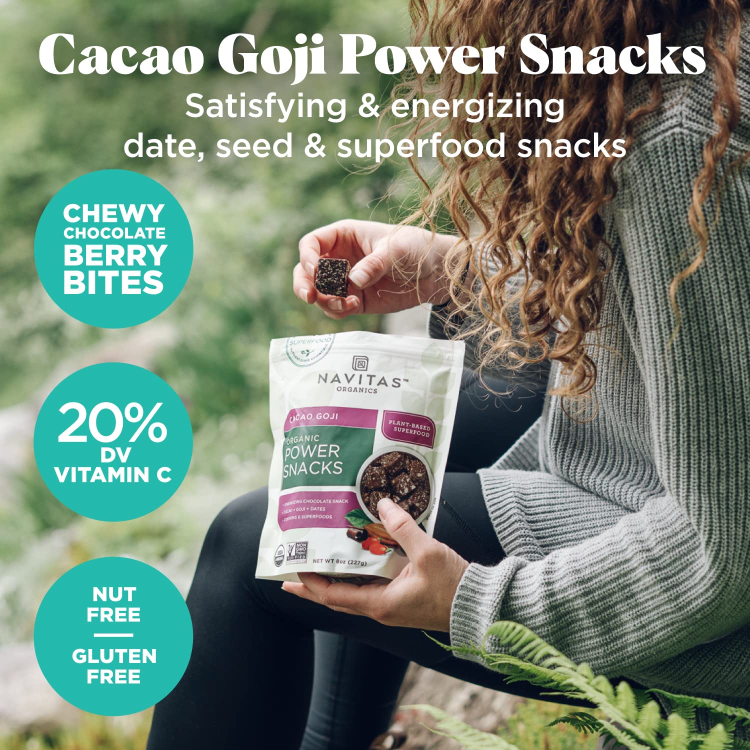 Navitas Organics Superfood Power Snacks, Cacao Goji, 8 oz. Bag, 11 Servings — Organic, Non-GMO, Gluten-Free