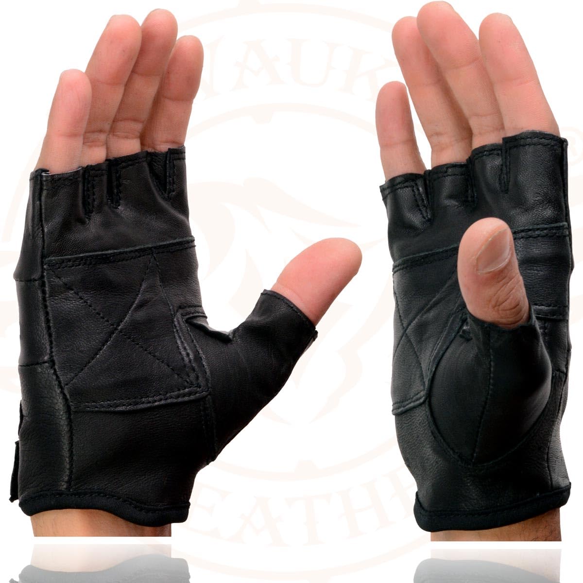 Milwaukee Leather SH216 Men's Black Leather Gel Padded Palm Fingerless Motorcycle Hand Gloves W/Breathable ‘Open Knuckle’ - XX-Large
