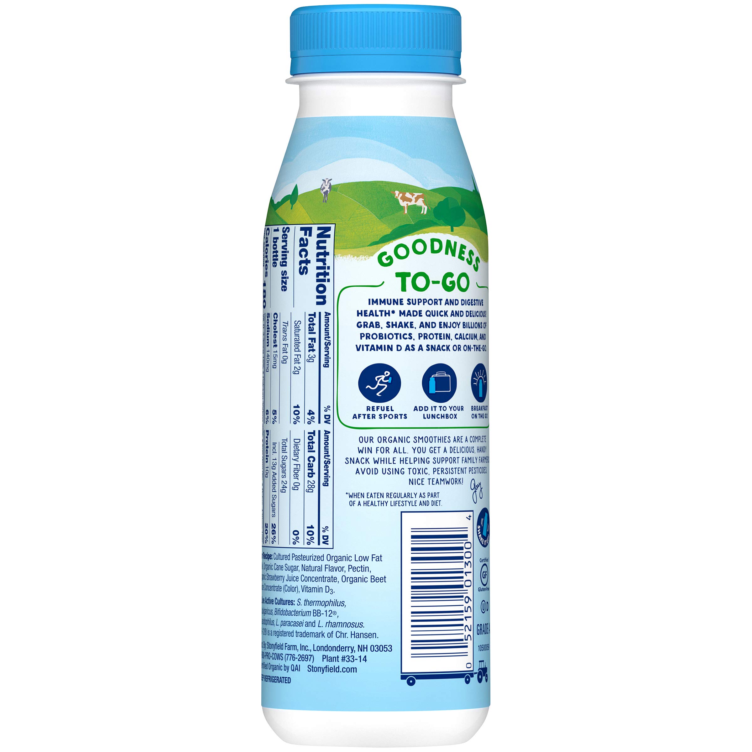 Stonyfield Organic Probiotic Strawberry Lowfat Yogurt Protein Smoothie 10 fl. oz. Bottle