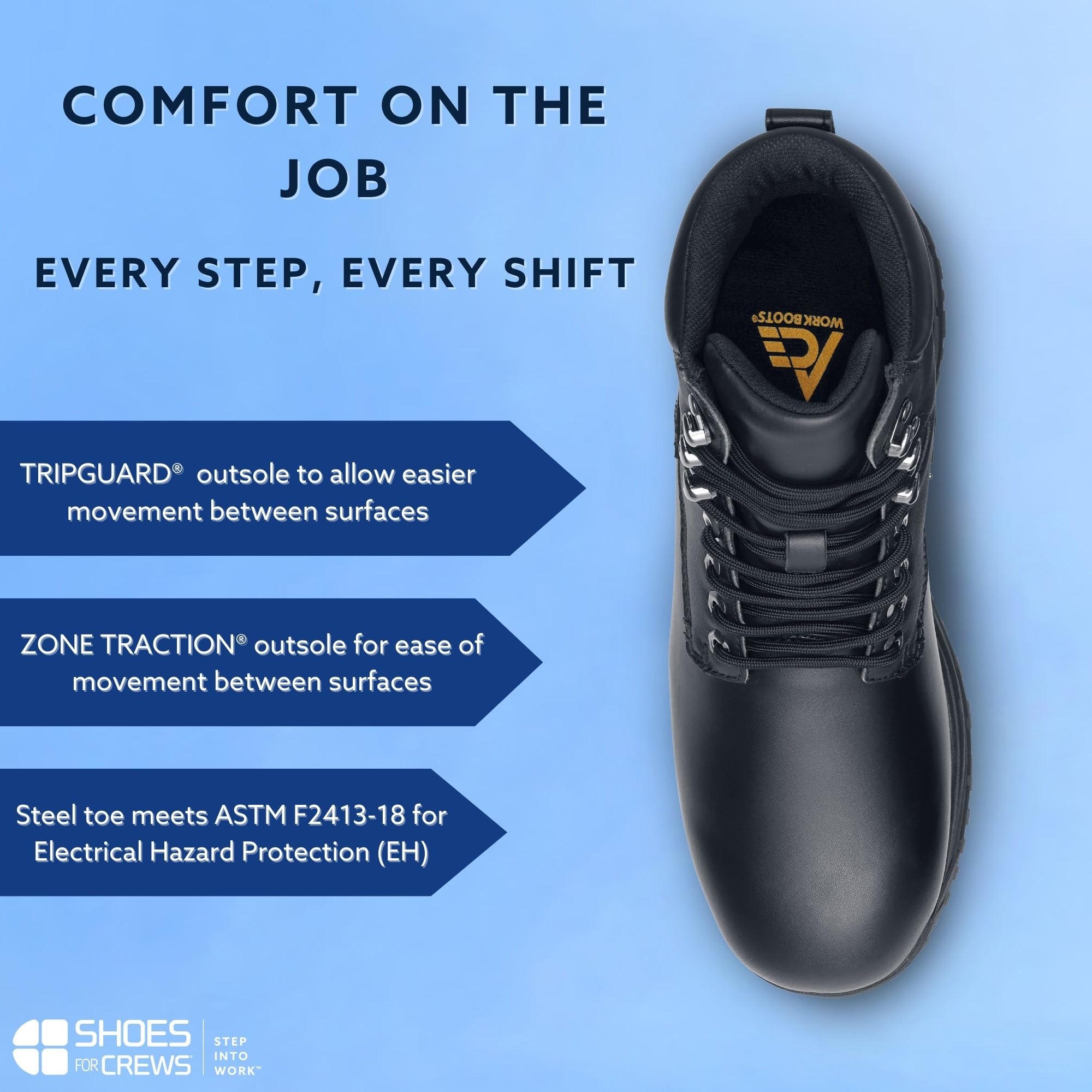 Shoes for Crews Rowan, Men's Steel Toe (ST) Work Boots, Slip Resistant, Water Resistant, Black, Size 16 Wide