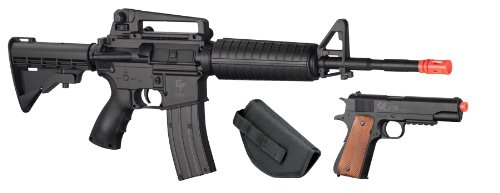 Game Face 52003 Defender Strike Airsoft Full/Semi-Auto Rifle And Spring-Powered 1911 Pistol Kit