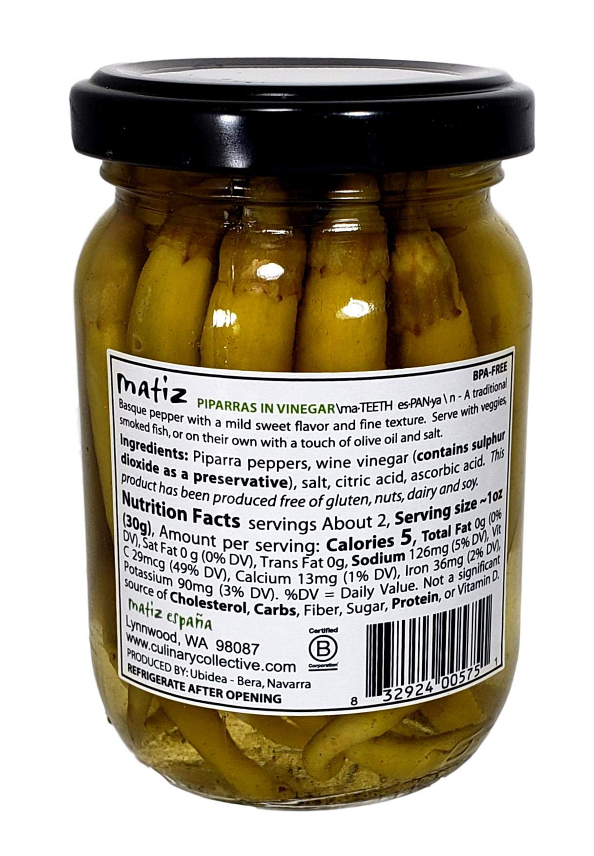 Matiz Piparras, Basque Guindilla Peppers (6.4 oz.) Spanish Green Pickled Peppers from Spain