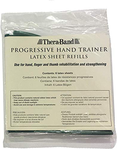 TheraBand Progressive Hand Trainer, Wrist, Forearm, and Hand Strengthener for Rock Climbing, Guitar and Piano Players, Post Surgery Rehab and Therapy, 6 Refill Sheets, Green, Heavy, Level 4