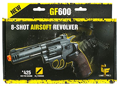 Game Face ACG357 CO2-Powered GF600 Semi-Auto 8-Shot 357 Airsoft Revolver, Grey/Brown