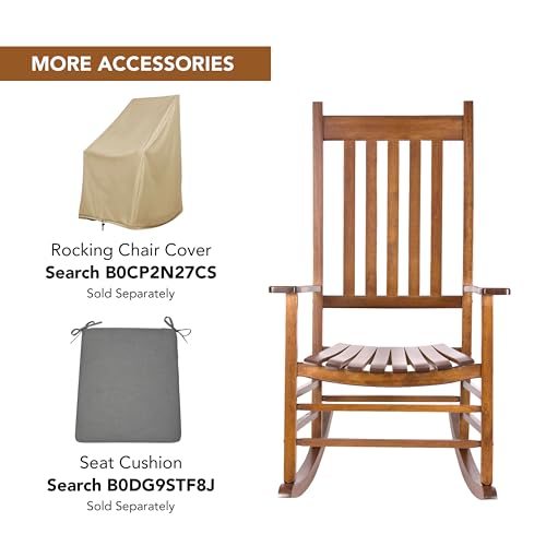 Shine Company Vermont Porch Rocker, High Back Wood Rocking Chair, Oak