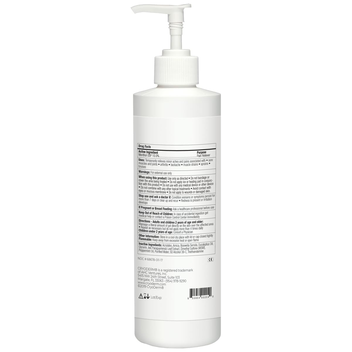 Cryoderm Gel Pump Bottle, 16 Ounce