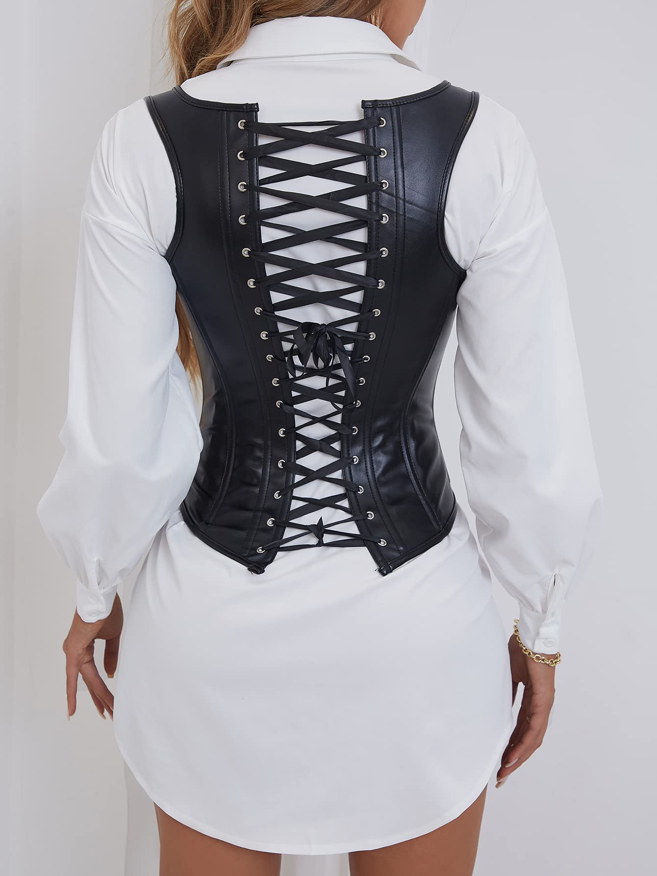 Alivila.Y Fashion Corset Womens Faux Leather Steampunk Corsets Victorian Bustier 2672A-Black-2XL