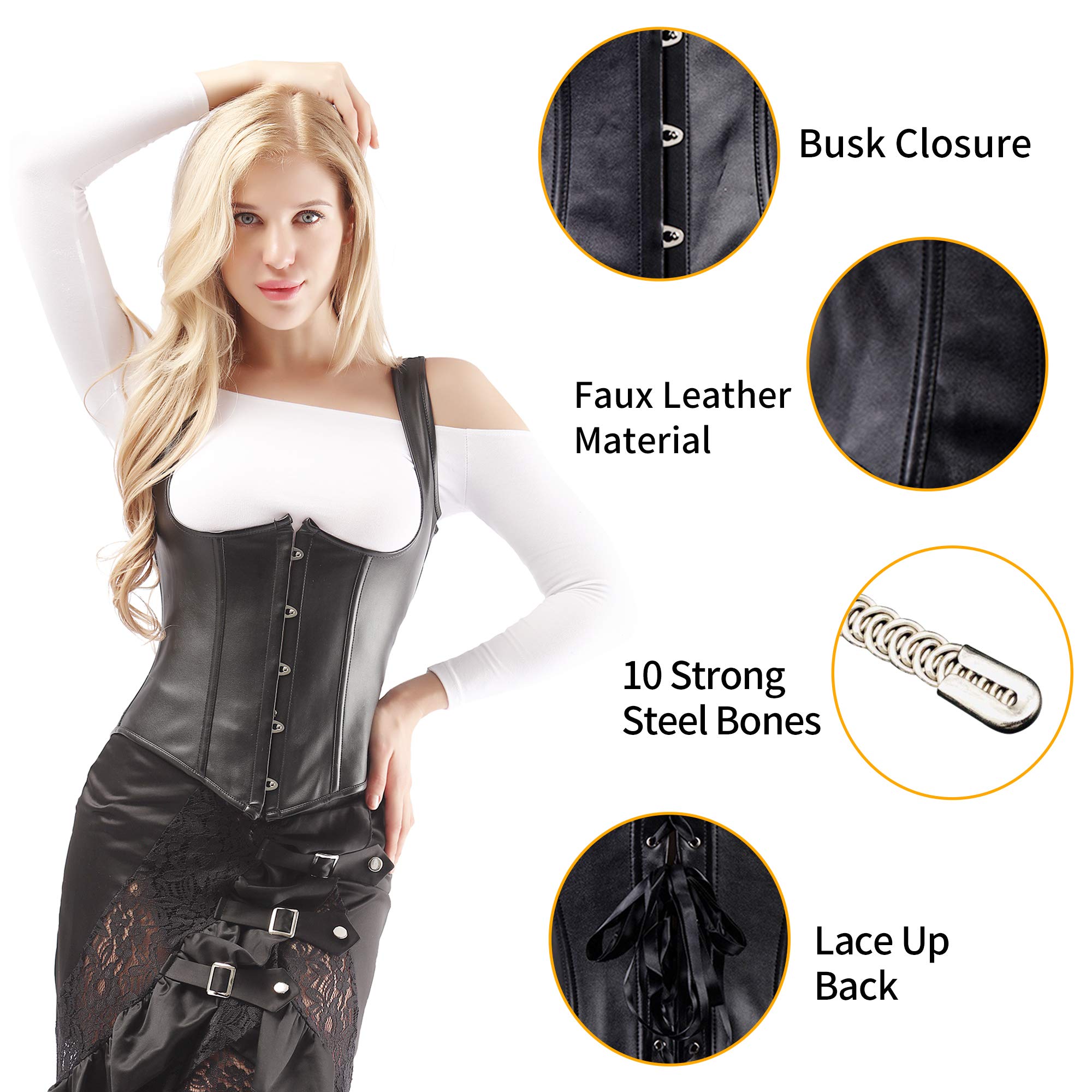 Alivila.Y Fashion Corset Womens Faux Leather Steampunk Corsets Victorian Bustier 2672A-Black-2XL