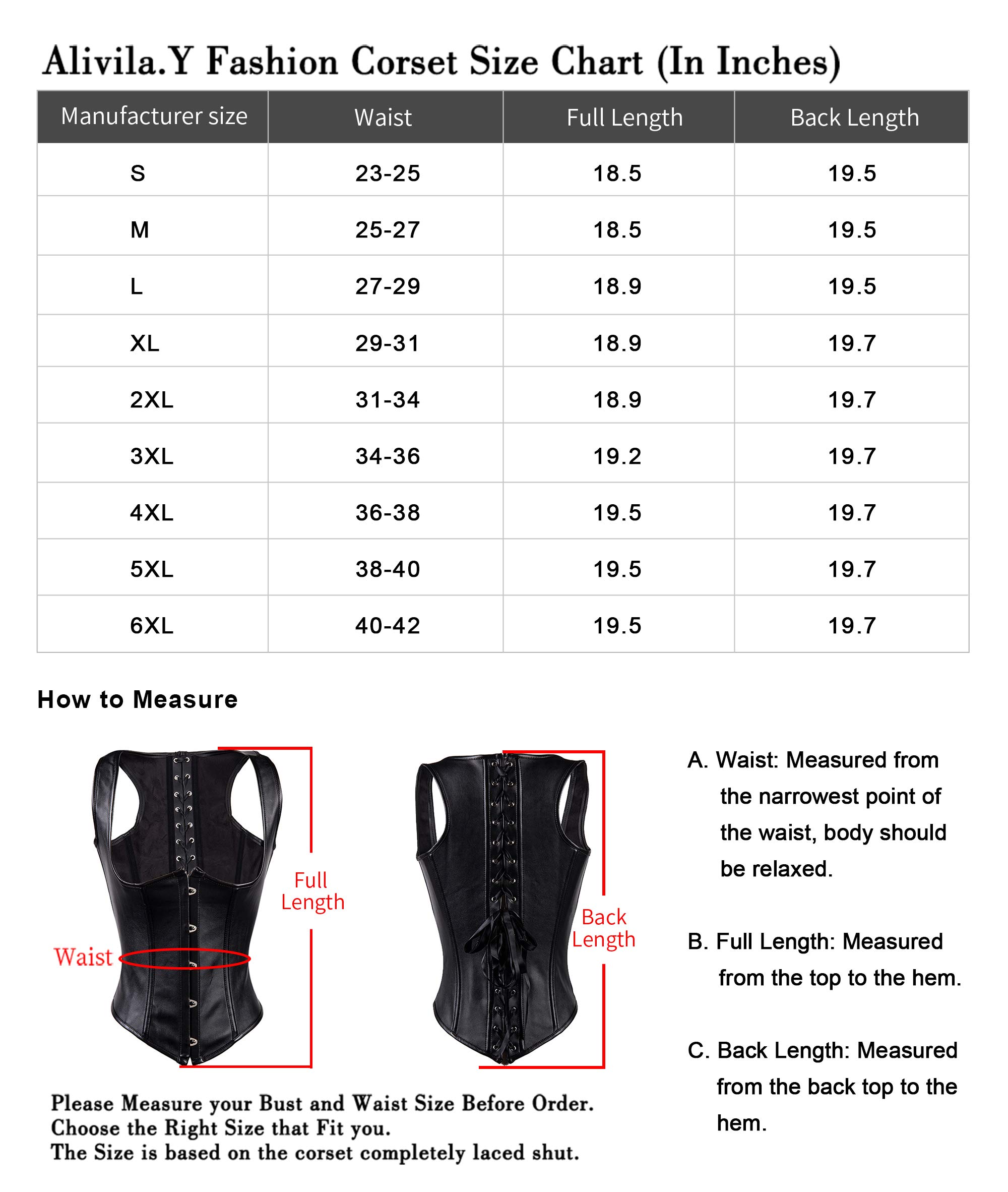 Alivila.Y Fashion Corset Womens Faux Leather Steampunk Corsets Victorian Bustier 2672A-Black-2XL