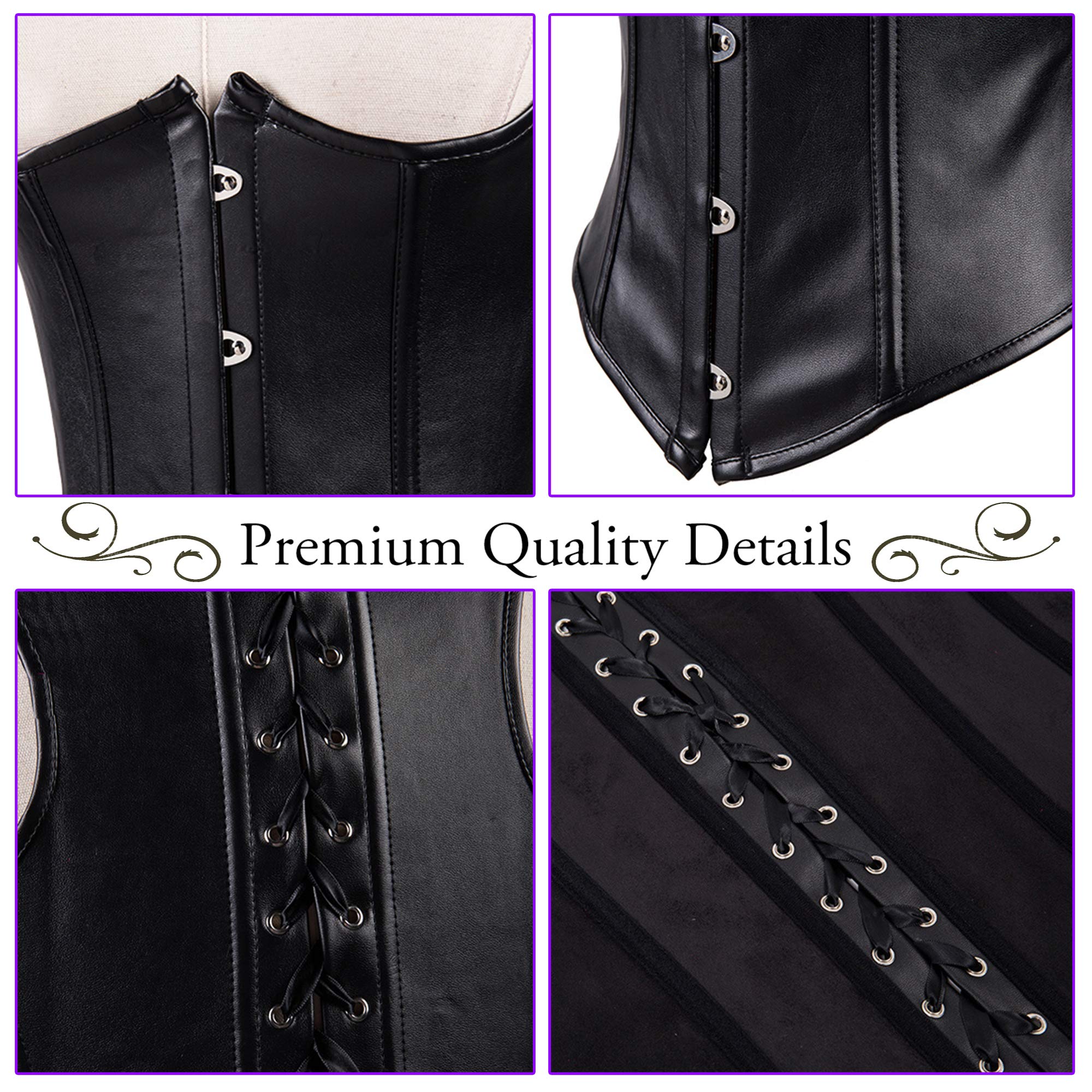 Alivila.Y Fashion Corset Womens Faux Leather Steampunk Corsets Victorian Bustier 2672A-Black-2XL