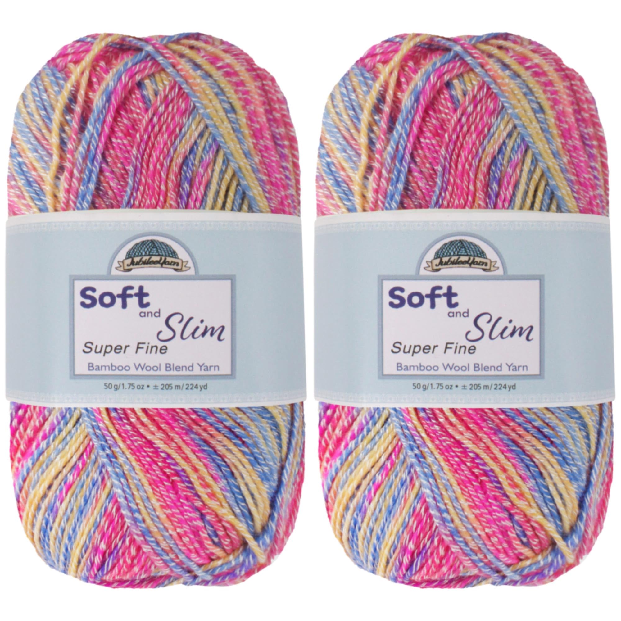 JubileeYarn Soft and Slim Yarn - Baby Weight Rayon from Bamboo Wool Blend - 50g/Skein - Cotton Candy - 2 Skeins