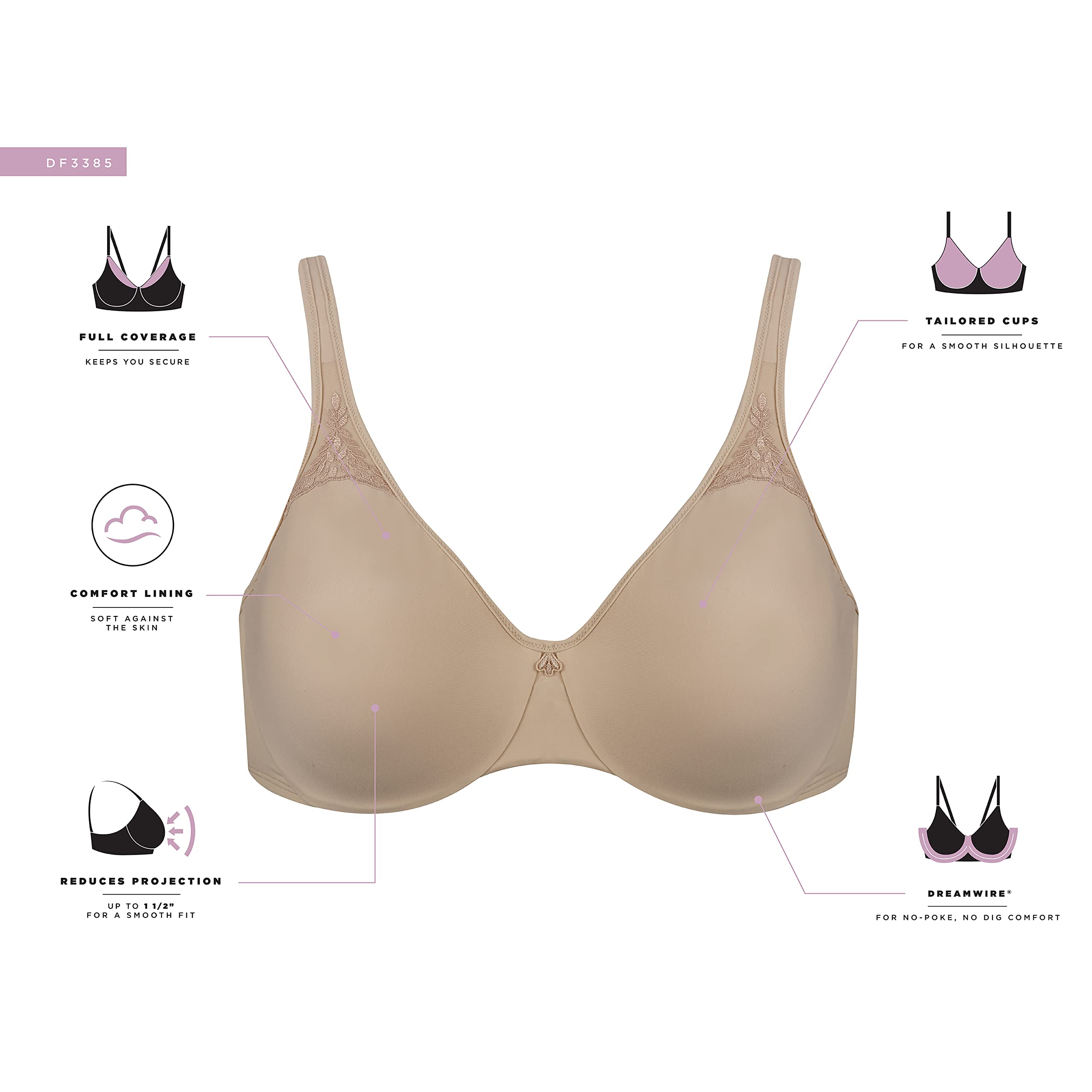 Bali womens Passion For Comfort Minimizer Underwire Bra, WHITE, 36D