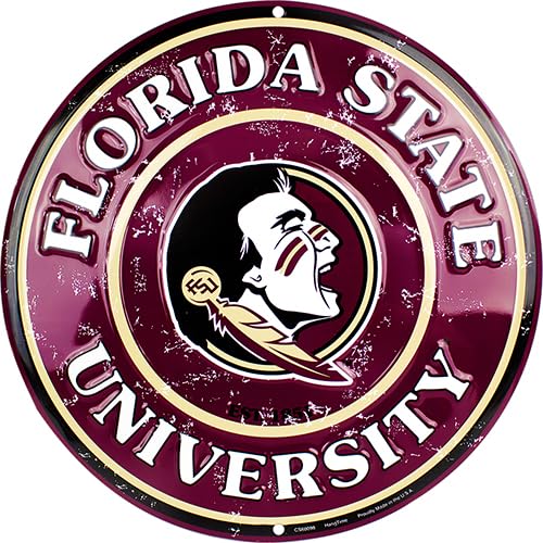 Hangtime Florida State University - Florida State Seminoles - FSU Seminoles 12 Inch Embossed Metal Nostalgia Circular Sign