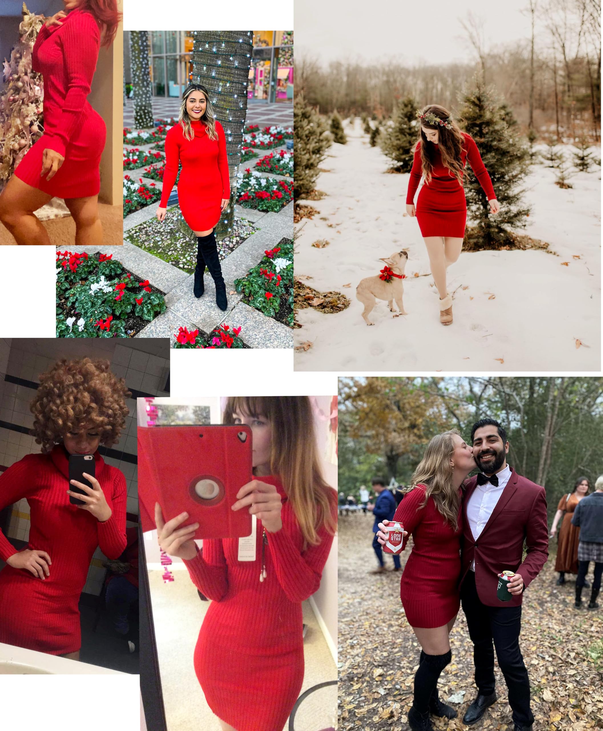 v28 Sweater Dress for Women Ribbed Knit Fitted midi Sexy Fall Winter Bodycon Cowl Neck Dresses (S,Red)