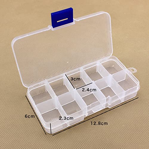 Plastic Organizer Box 10 Grids Craft Storage with Adjustable Dividers, Bead Organizer Fishing Tackles Box Crafts Thread Organizer, Clear Plastic Organizer Box Storage Container Jewelry Box E