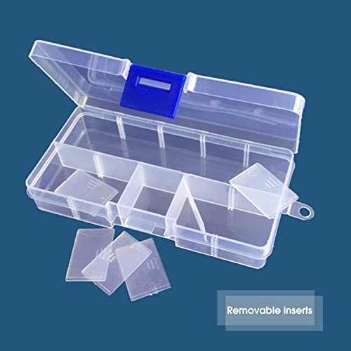 Plastic Organizer Box 10 Grids Craft Storage with Adjustable Dividers, Bead Organizer Fishing Tackles Box Crafts Thread Organizer, Clear Plastic Organizer Box Storage Container Jewelry Box E