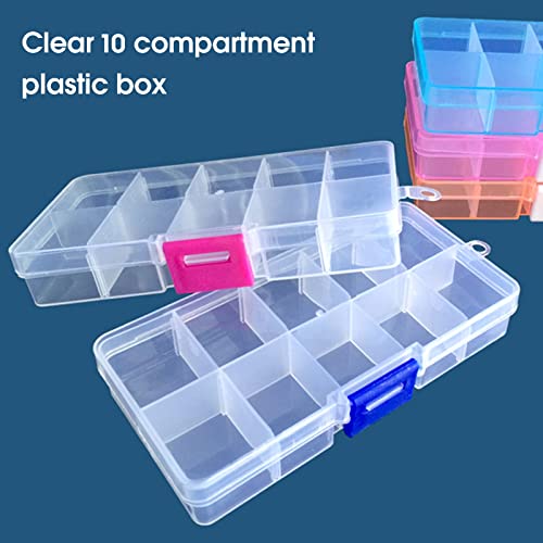 Plastic Organizer Box 10 Grids Craft Storage with Adjustable Dividers, Bead Organizer Fishing Tackles Box Crafts Thread Organizer, Clear Plastic Organizer Box Storage Container Jewelry Box E
