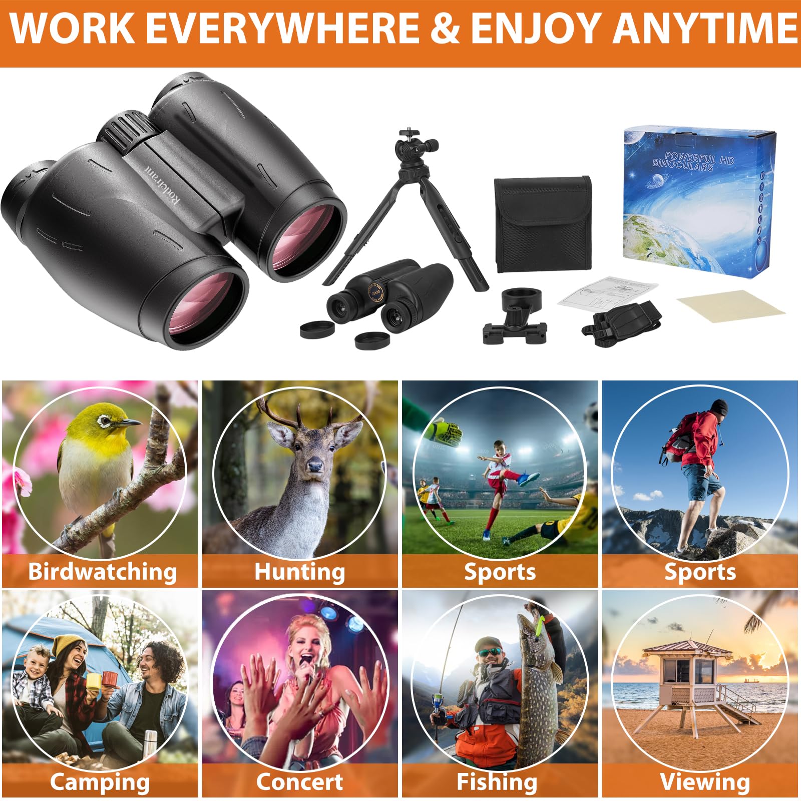 Binoculars 25x30 for Adults with Universal Phone Adapter, Tripod and Tripod Adapter,Large Eyepiece Easy Focus Compact and Waterproof Binoculars for Bird Watching,Hiking and Travel