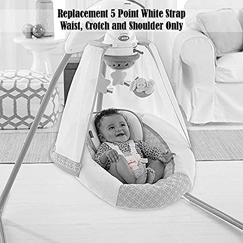 F-Price Replacement Part for Fisher-Price Cradle 'n Swing - Fits Many Models ~ 5 Point White Strap ~ Waist, Crotch and Shoulder
