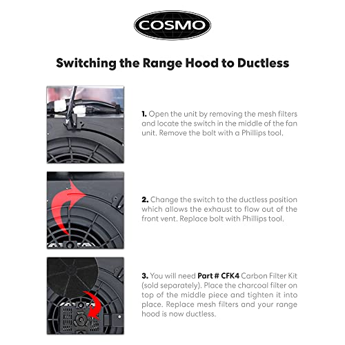 COSMO COS-5MU36 36 in. Delta Collection Ducted Under Cabinet Range Hood, Button Controls, Reusable Filters, LED Lights, Stainless Steel