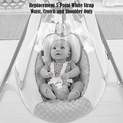 F-Price Replacement Part for Fisher-Price Cradle 'n Swing - Fits Many Models ~ 5 Point White Strap ~ Waist, Crotch and Shoulder