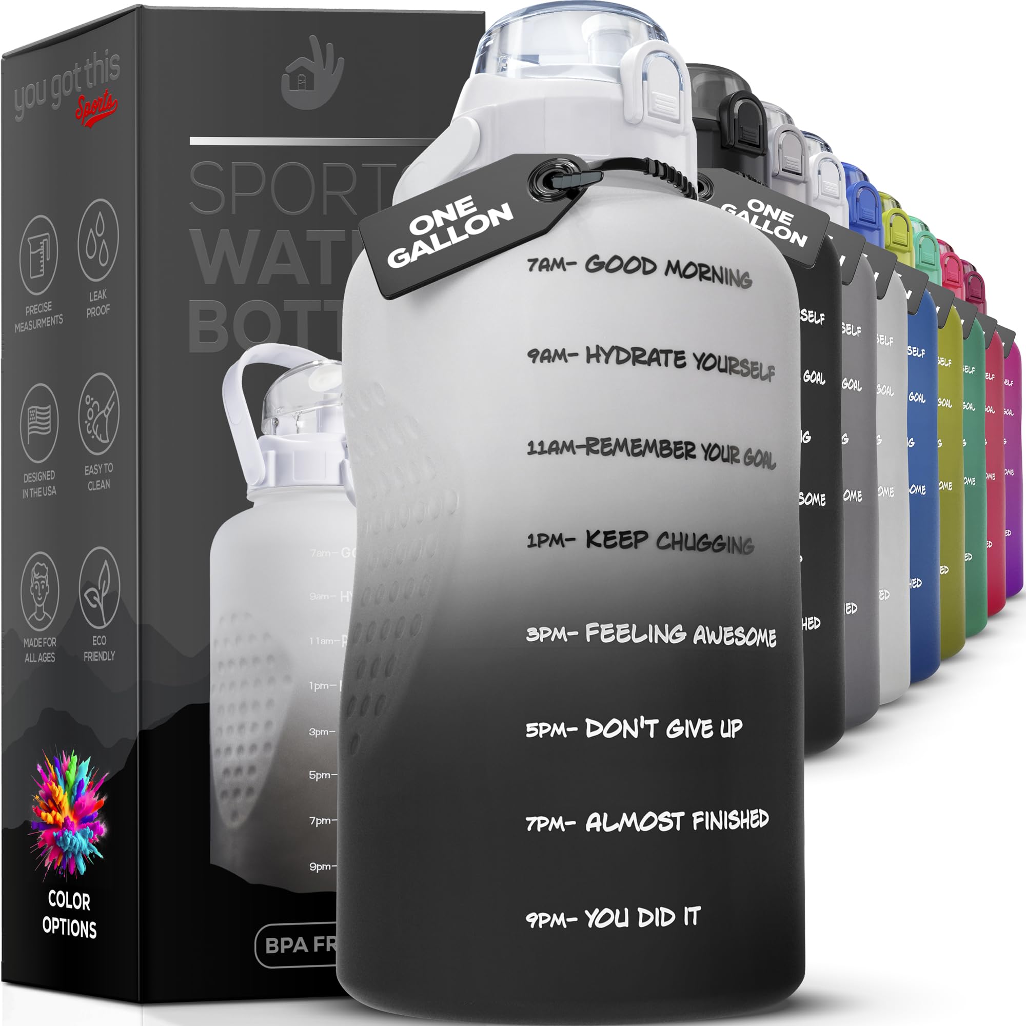 YOU GOT THIS LIVING Motivational Water Bottle with Straw & Handle,One Gallon Water Bottle 128 oz/3.8L,Reusable Water Jug, Achieve All-Day Hydration SpillProof, BPA FREE